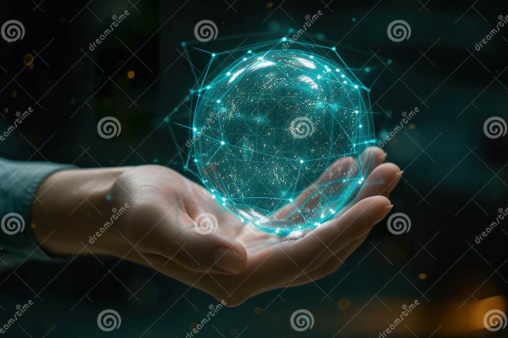 Interface Networks Connect Sphere on Hand. Stock Illustration ...