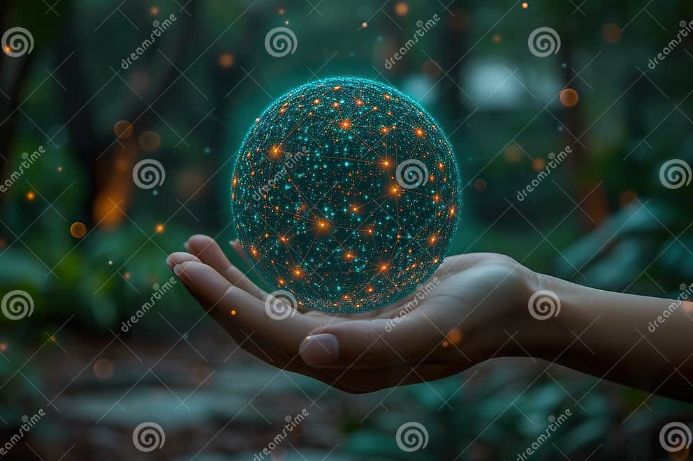 Interface Networks Connect Sphere on Hand. Stock Illustration ...