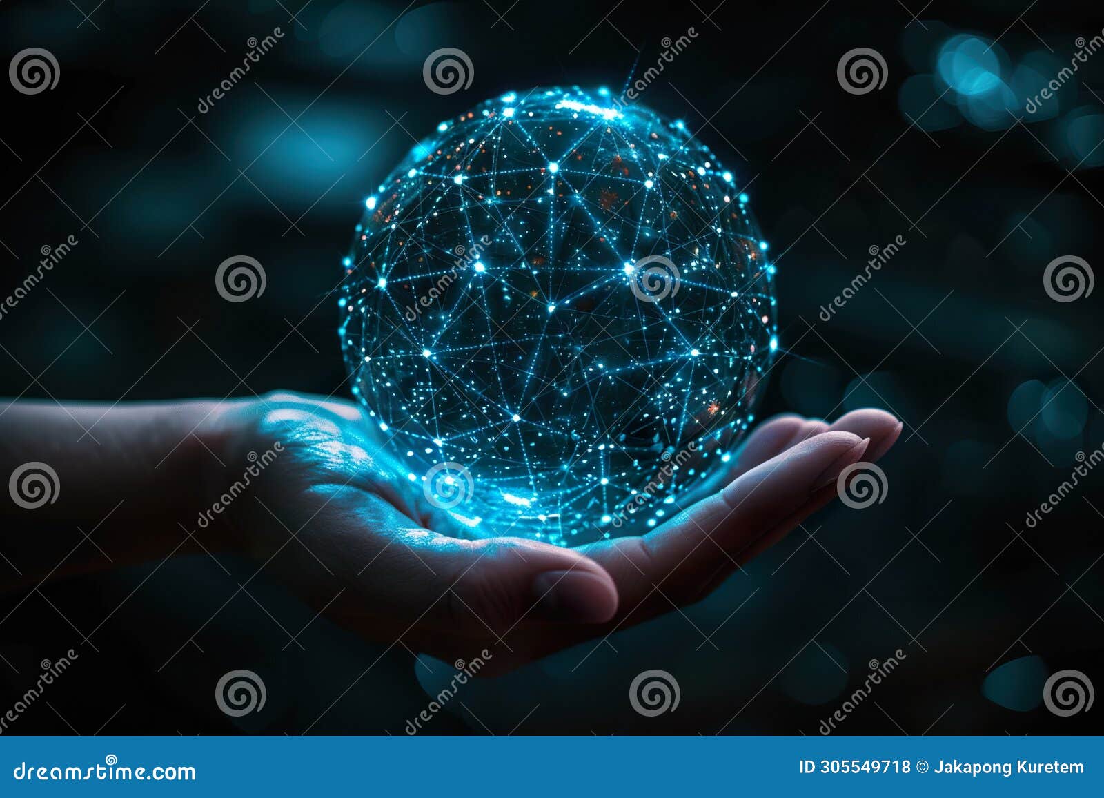 Interface Networks Connect Sphere on Hand. Stock Illustration ...