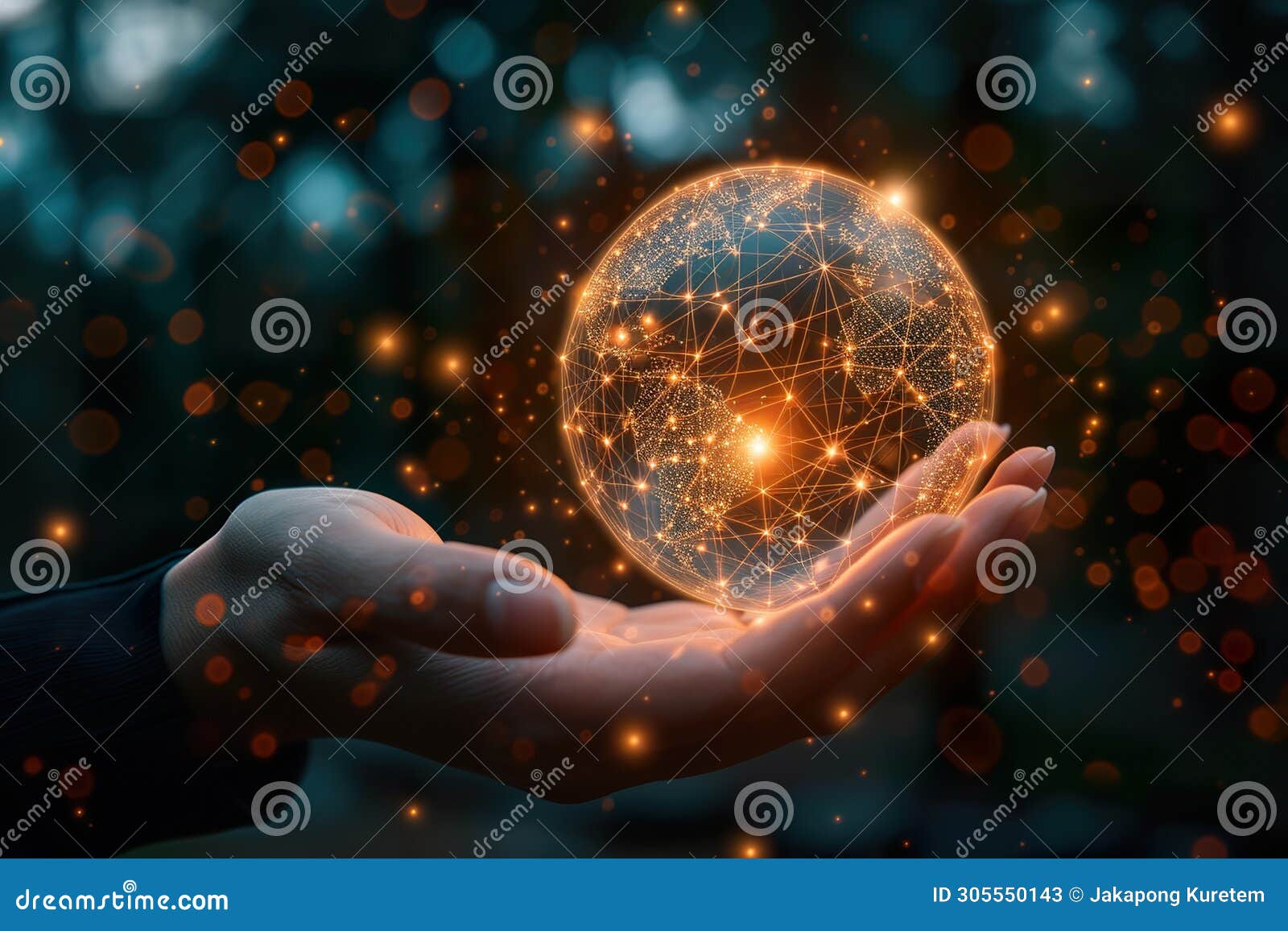 Interface Networks Connect Sphere on Hand. Stock Image - Image of ...