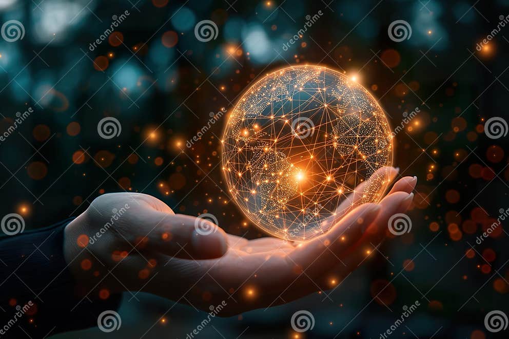 Interface Networks Connect Sphere on Hand. Stock Image - Image of technology, communication ...
