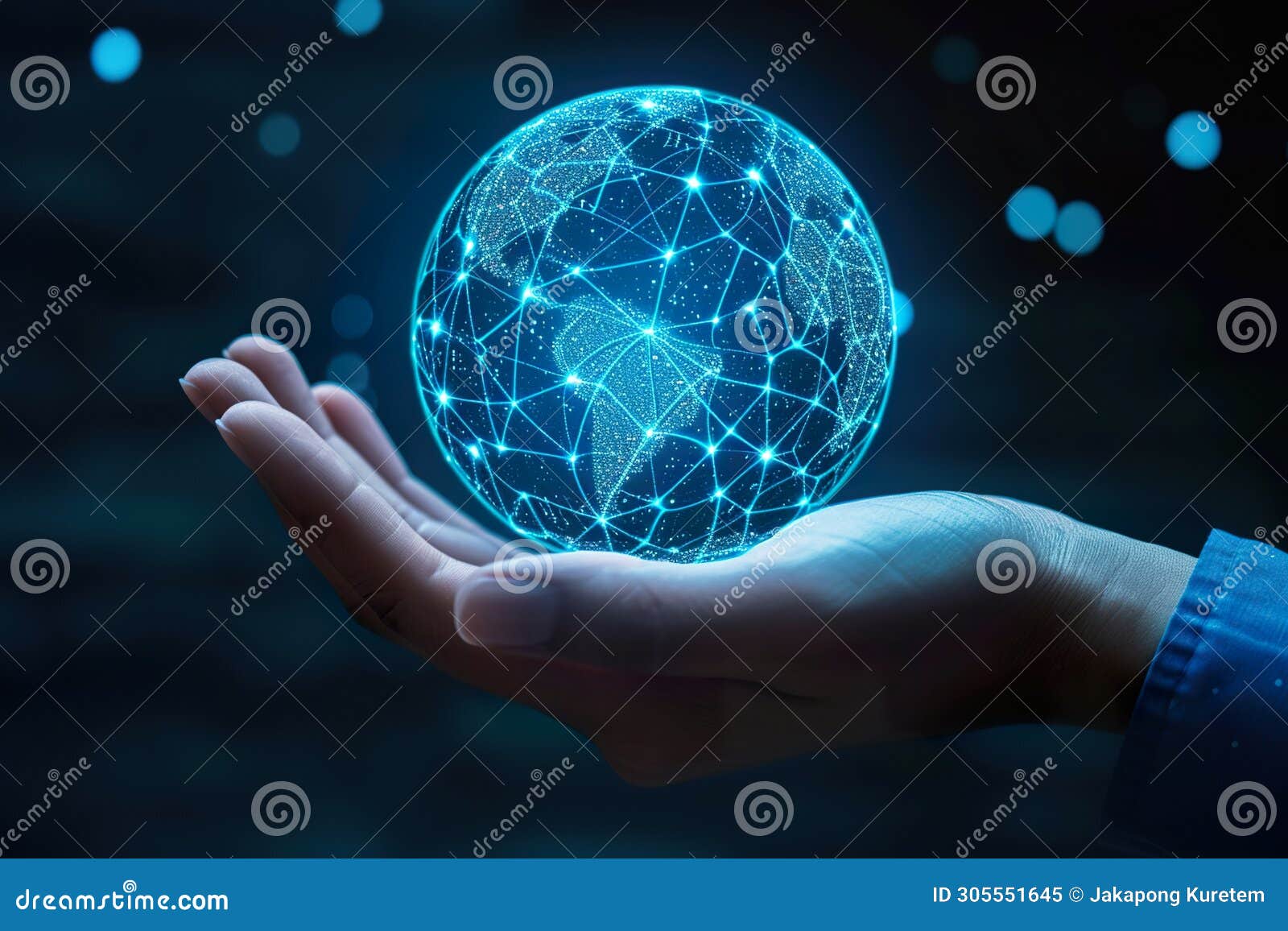Interface Networks Connect Sphere on Hand. Stock Image - Image of ...