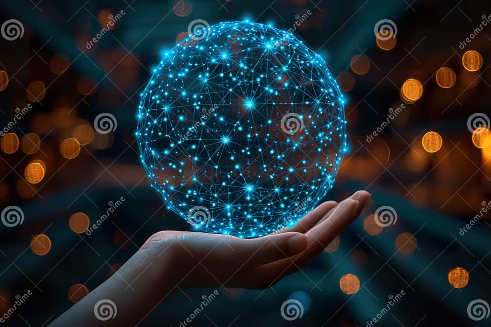 Interface Networks Connect Sphere on Hand. Stock Illustration - Illustration of exploding ...