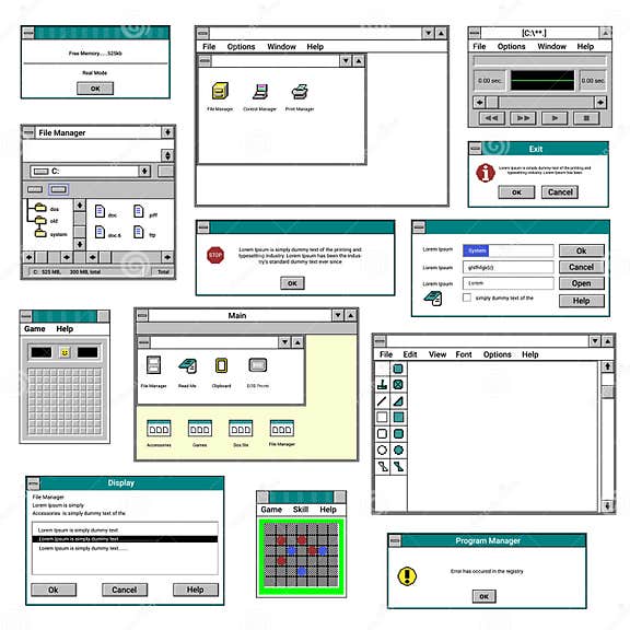 Interface of Old Applications and Programs on Pc Stock Illustration ...