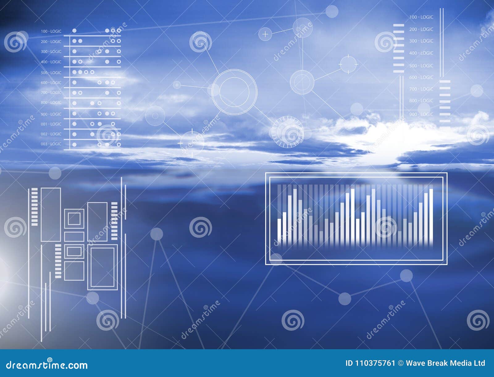 Interface Overlay of Connection Statistics Graphics with Cloudy Sky ...