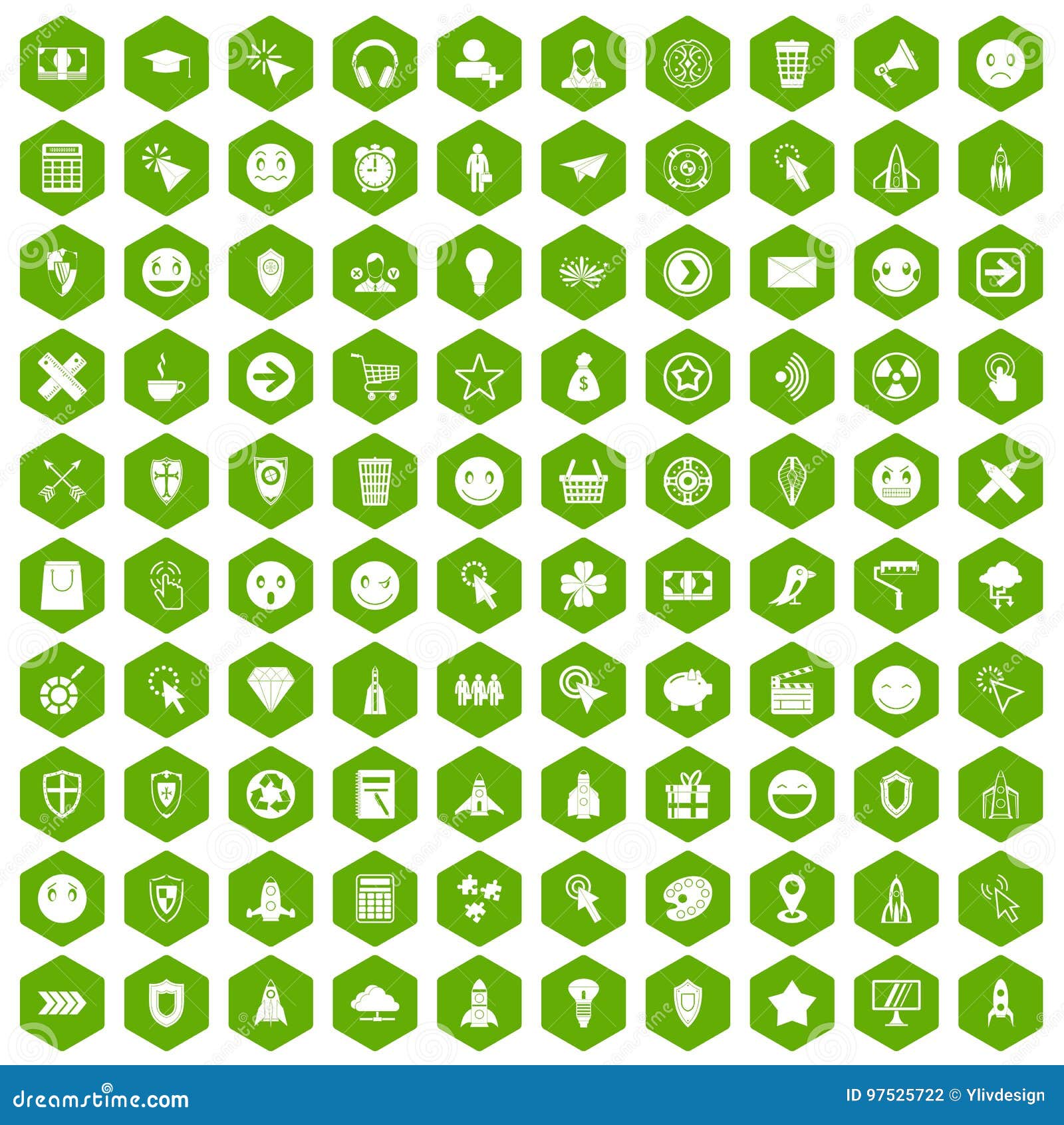 100 Interface Pictogram Icons Hexagon Green Stock Vector - Illustration ...