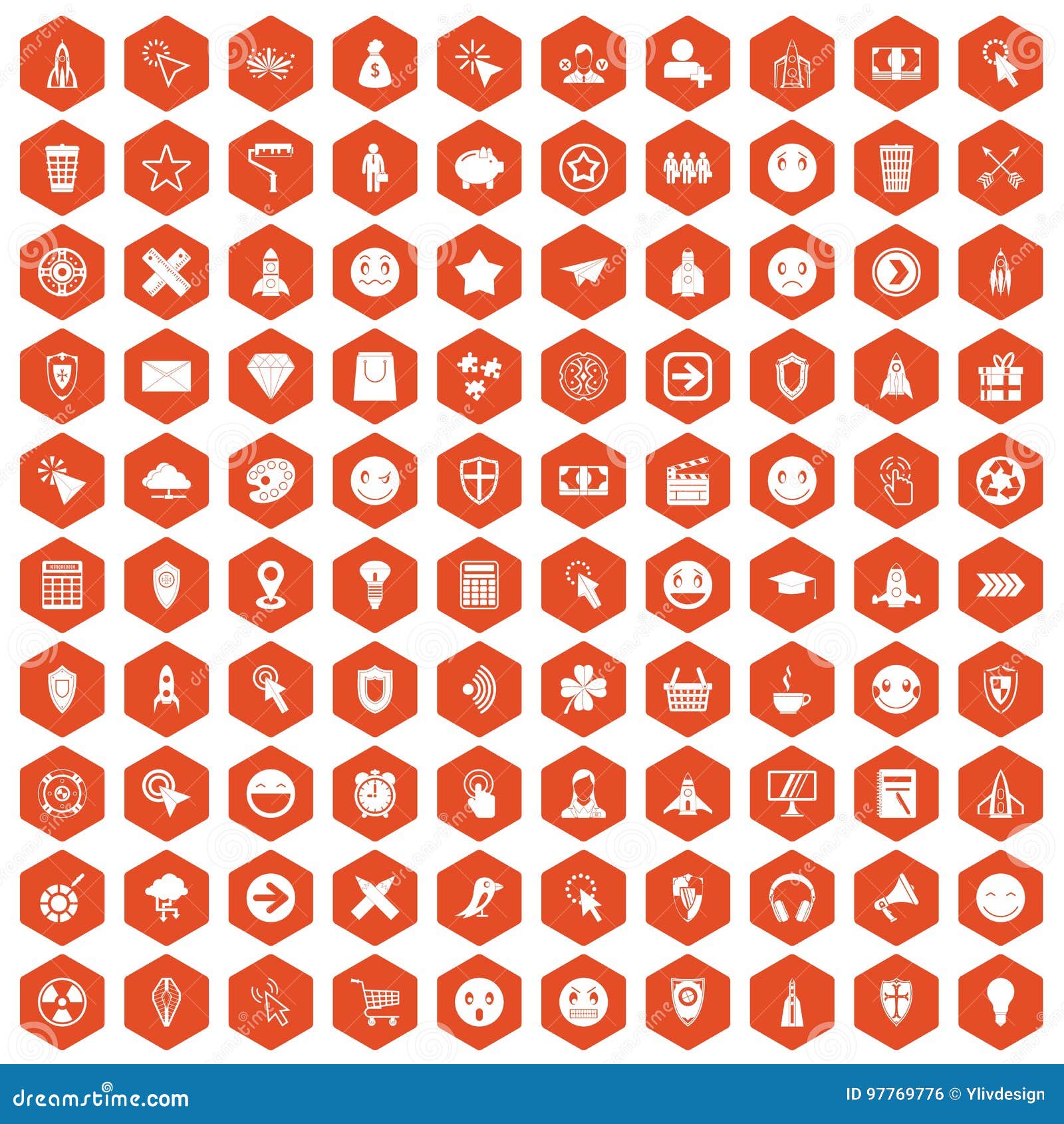 100 Interface Pictogram Icons Hexagon Orange Stock Vector ...