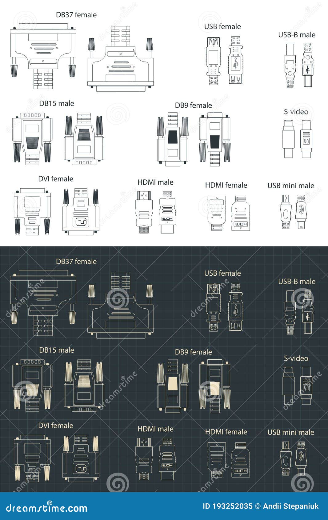 Interface Plug and Sockets Blueprints Stock Vector - Illustration of ...