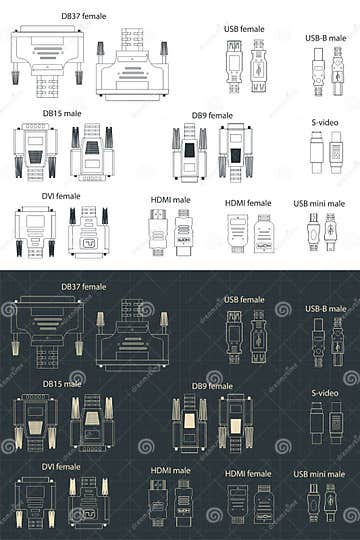 Interface Plug and Sockets Blueprints Stock Vector - Illustration of ...