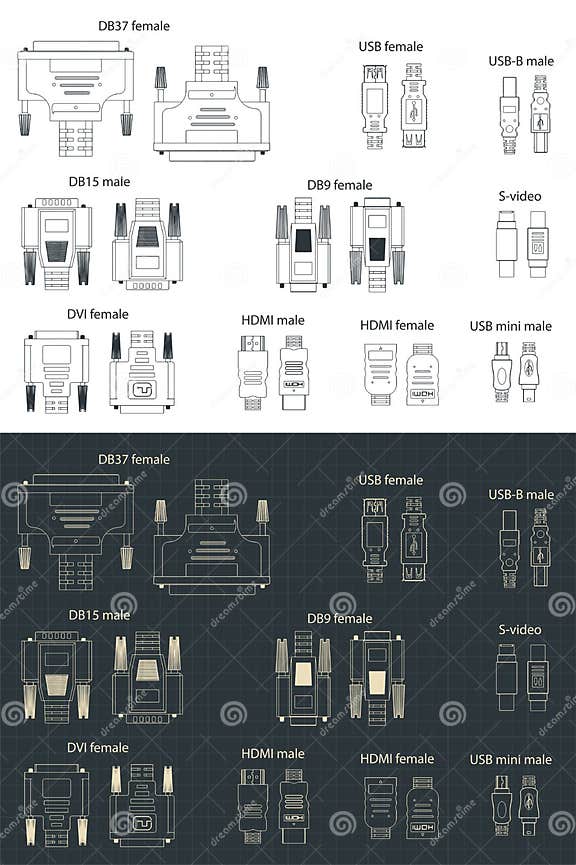 Interface Plug and Sockets Blueprints Stock Vector - Illustration of ...