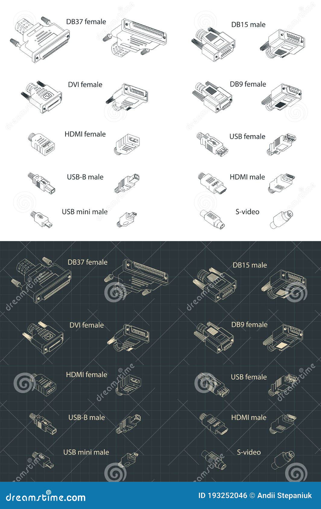 Interface Plug And Sockets Blueprints Cartoon Vector | CartoonDealer ...