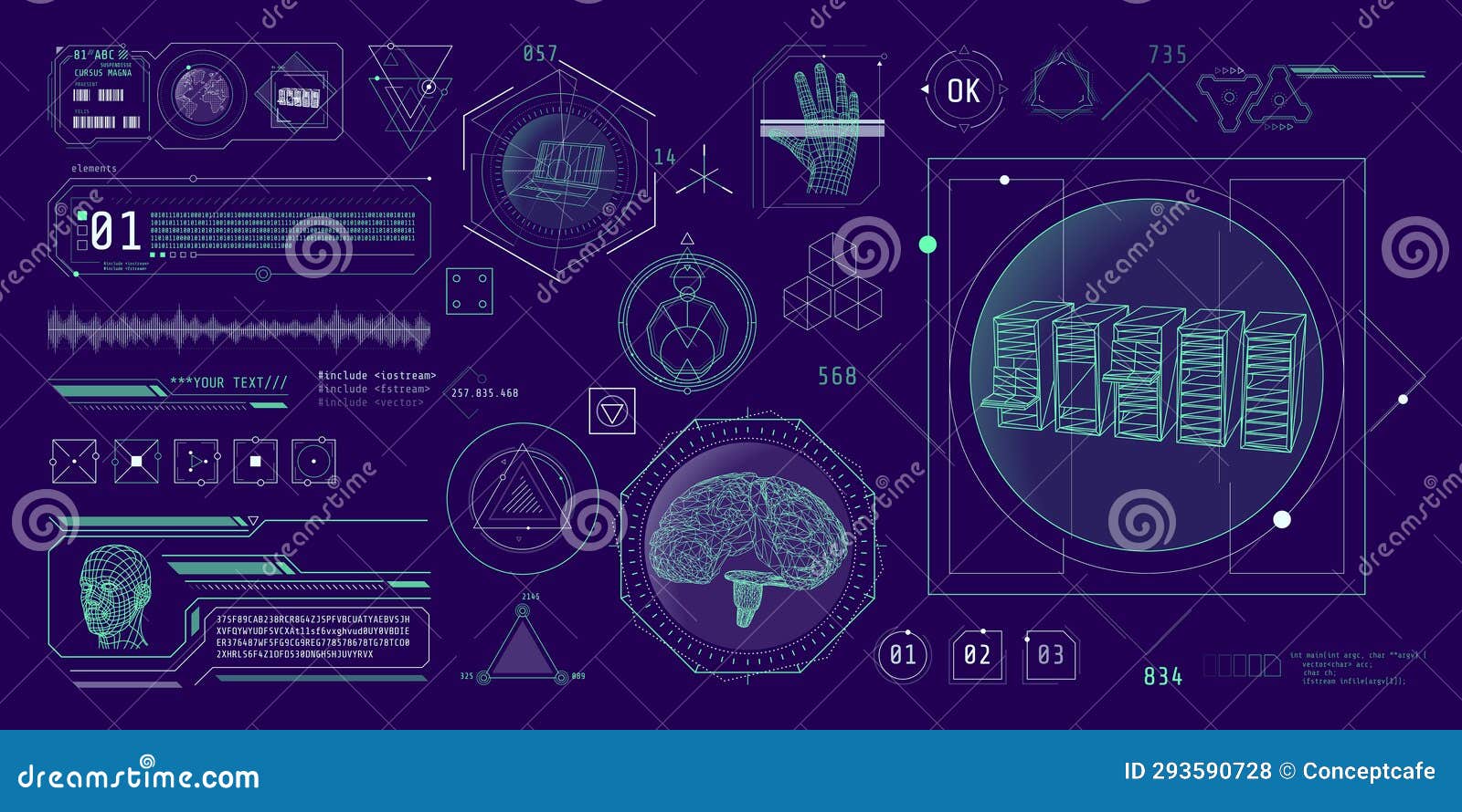 HUD Interface Design for Decoding Big Data. Stock Vector - Illustration ...