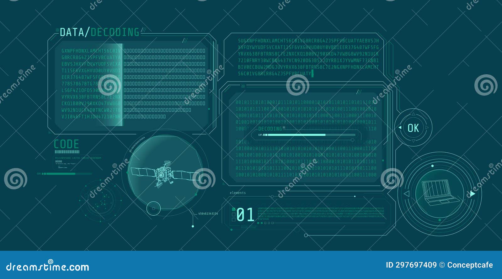 Futuristic Interface of Satellite Data Decoding Program. Stock ...