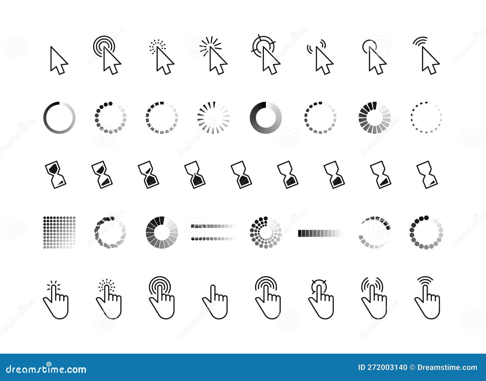 Interface Progress Cursor Pointer Mouse Click Arrow Connection Loading And Pointing Hand Web