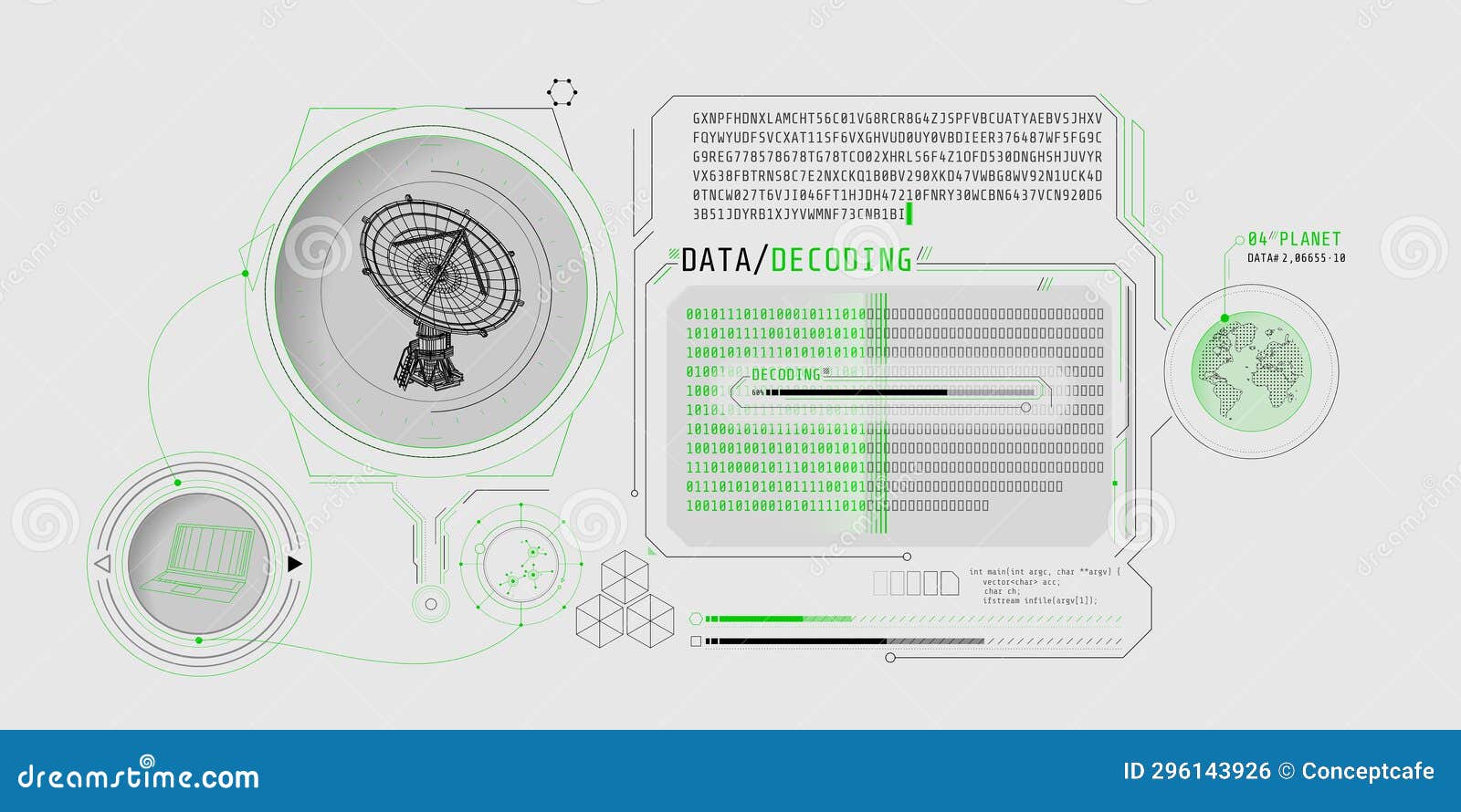 Interface Screen for Decoding Radio Telescope Data. Stock Vector ...