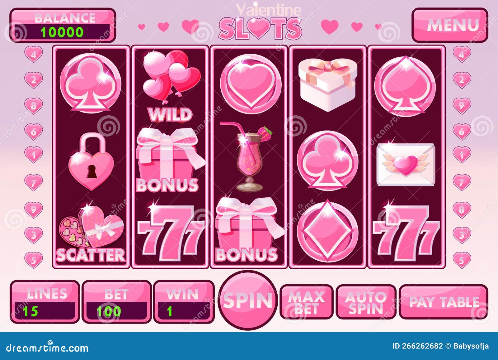 Interface Slot Machine Style St. Valentine Stock Vector - Illustration ...