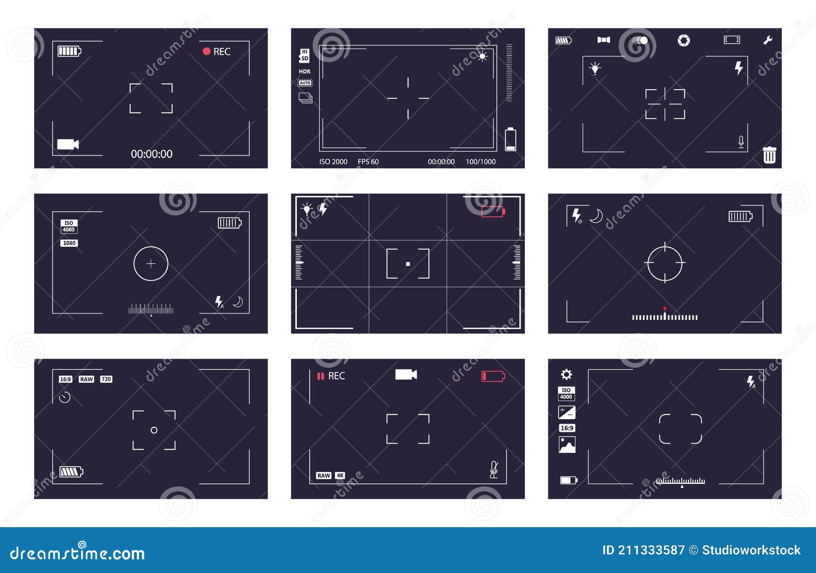 Interface Viewfinder Digital Photo Video Camera Settings Set Stock ...