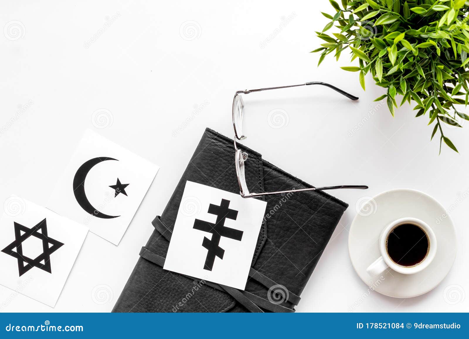 Interfaith Dialogue Concept. World Religions Symbols Near Book on White ... Interfaith Dialogue Concept. World Religions Symbols Near Book on White ...