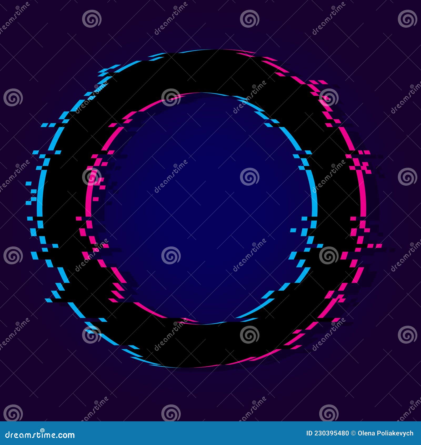Glitch Round Frames. Circle Distortion Noise Defect Elements, Pixel ...