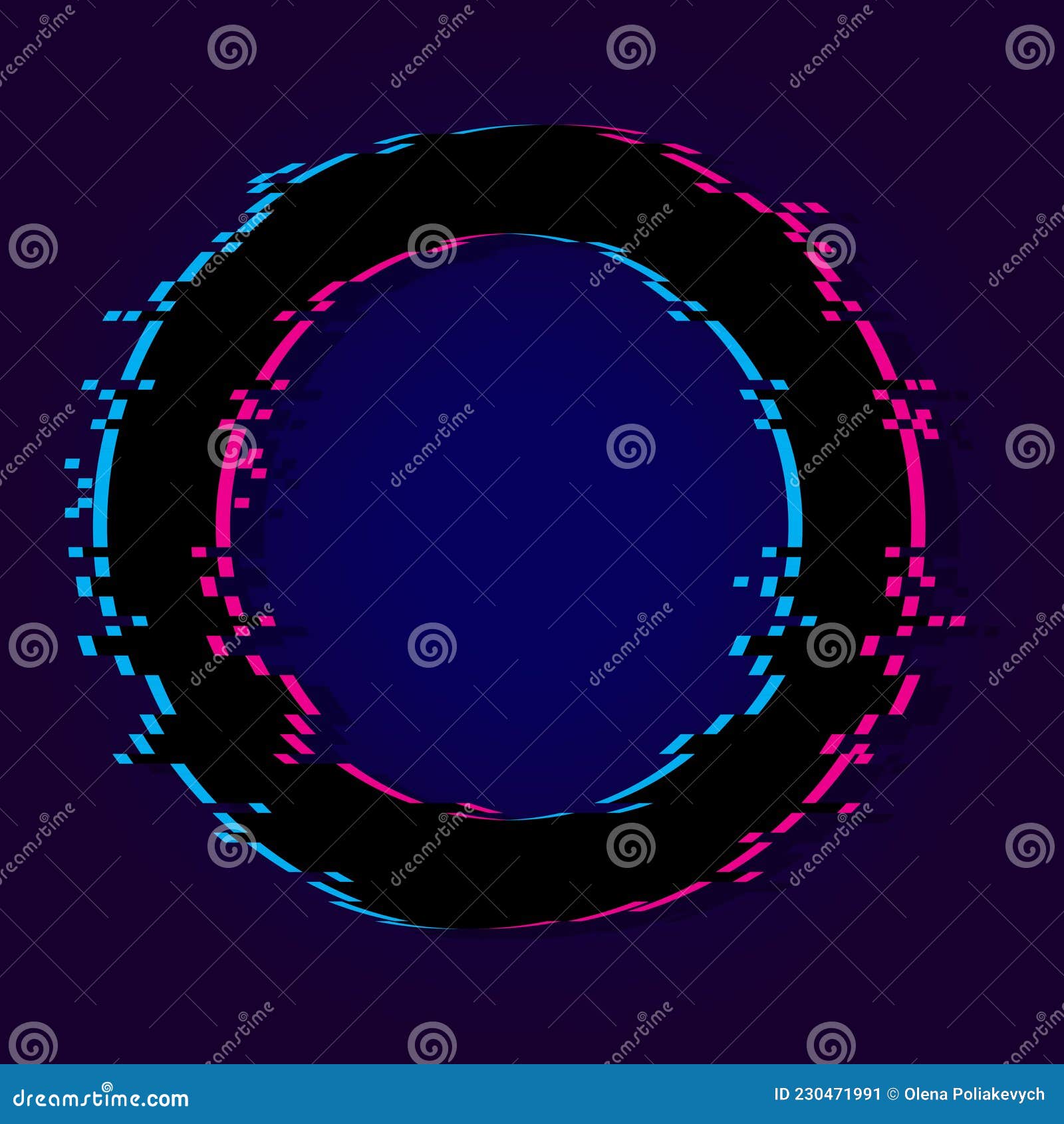 Glitch Round Frames. Circle Distortion Noise Defect Elements, Pixel ...