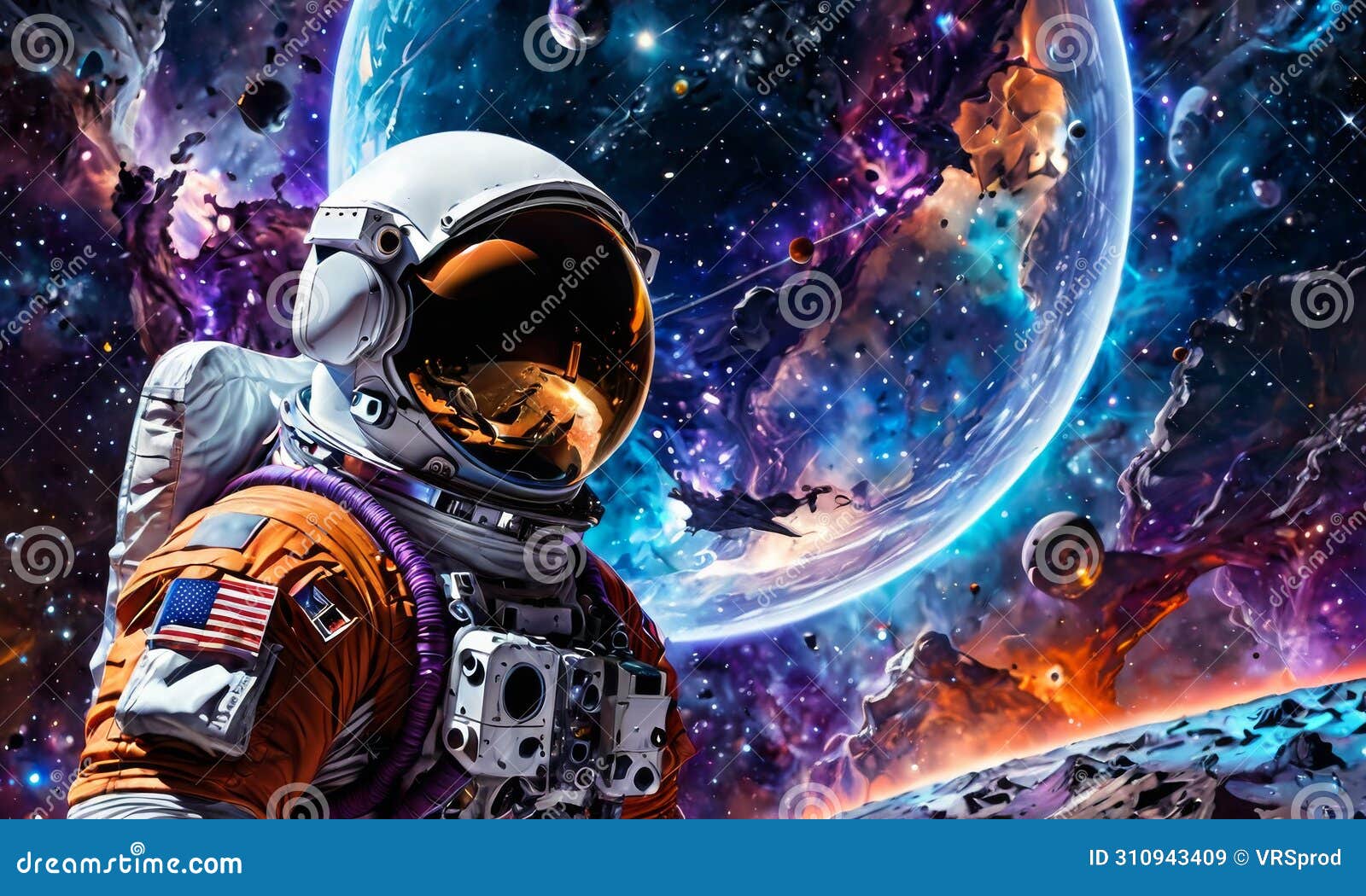 Intergalactic Explorer: Astronaut and Planets Stock Illustration ...