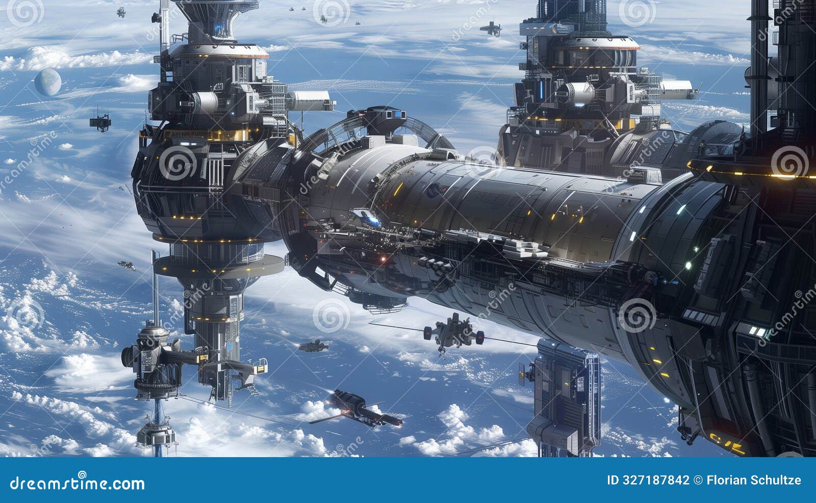 Intergalactic Spaceship Docking at a Space Station Stock Illustration ...