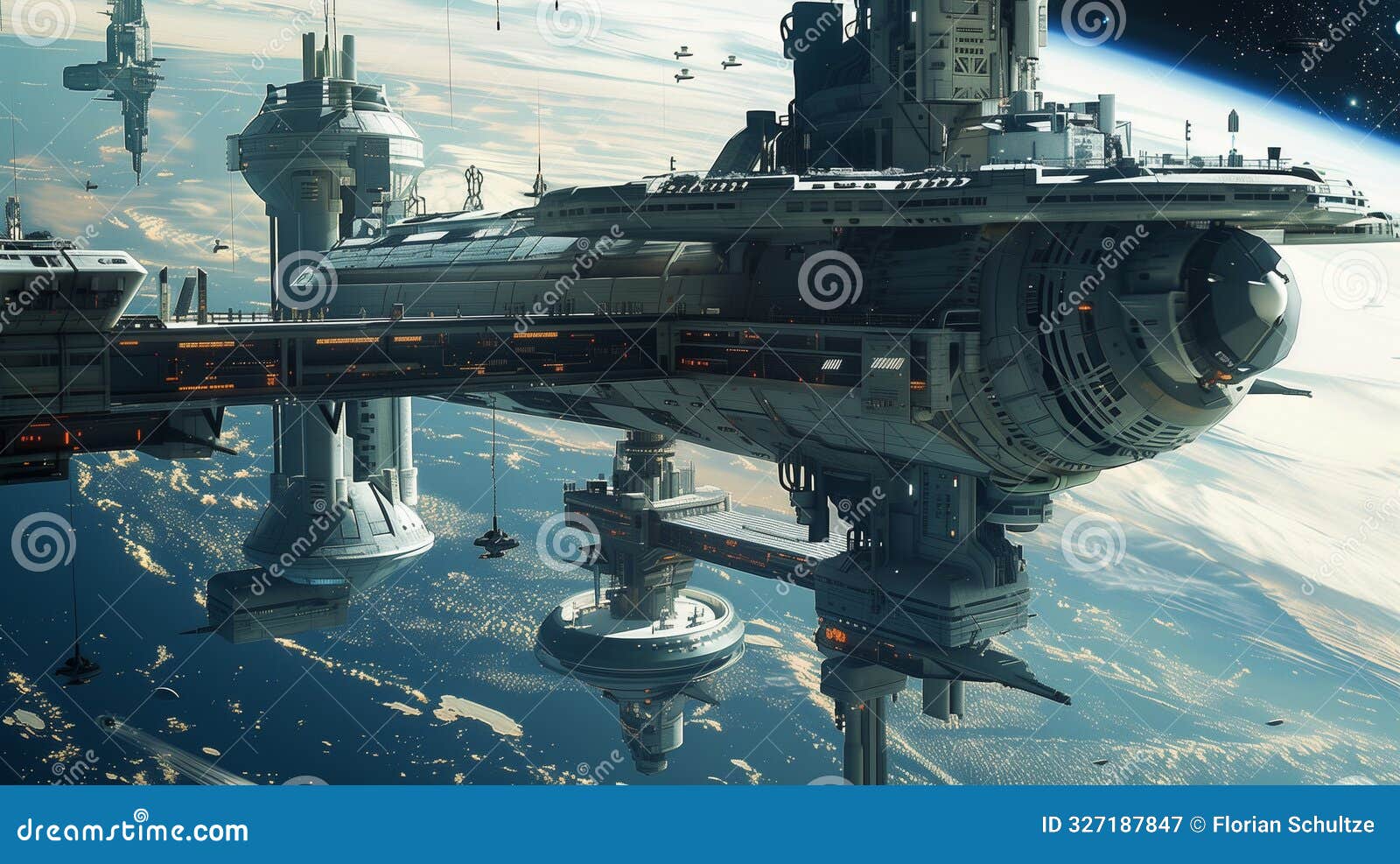 Intergalactic Spaceship Docking at a Space Station Stock Illustration ...