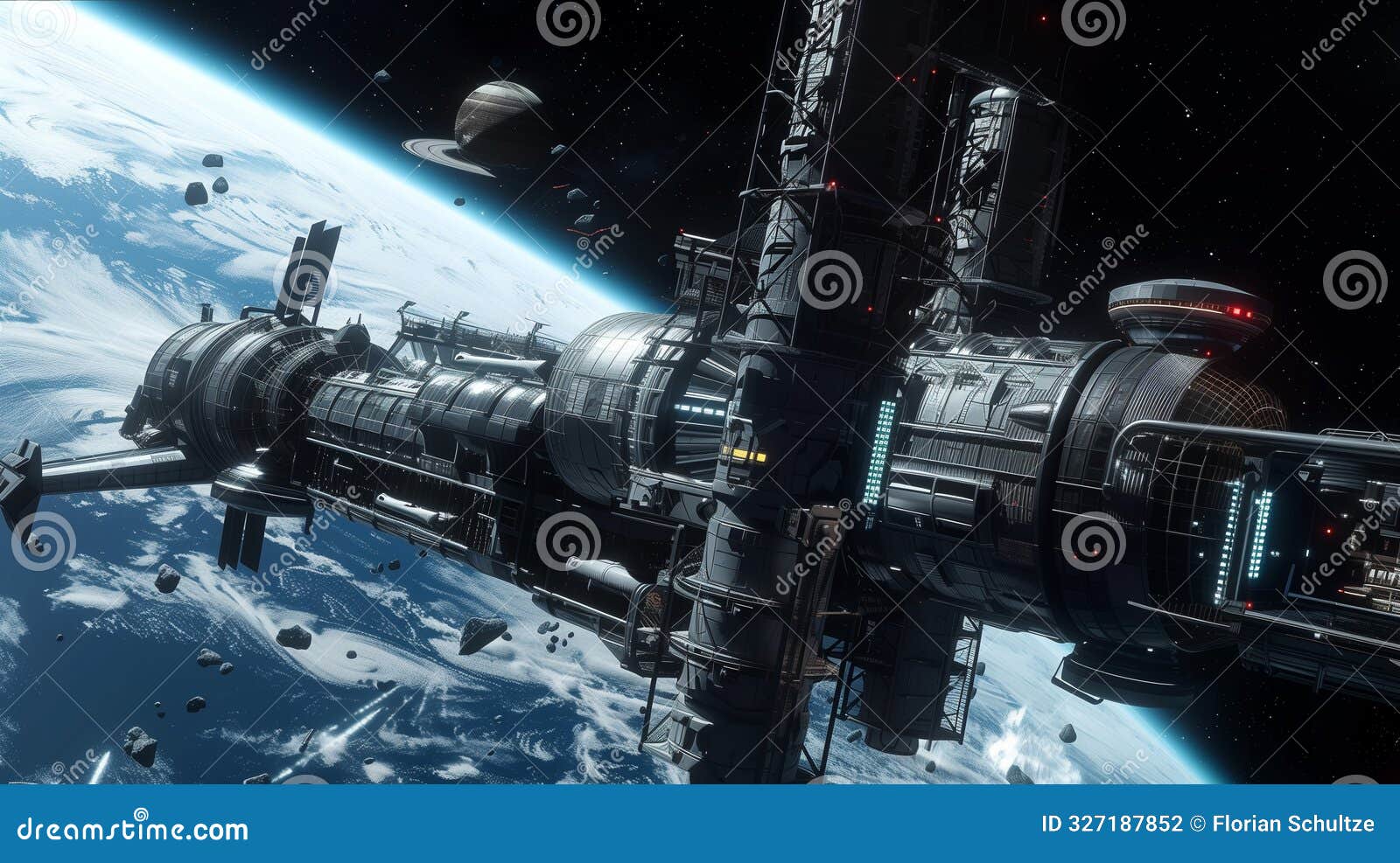 Intergalactic Spaceship Docking at a Space Station Stock Illustration ...