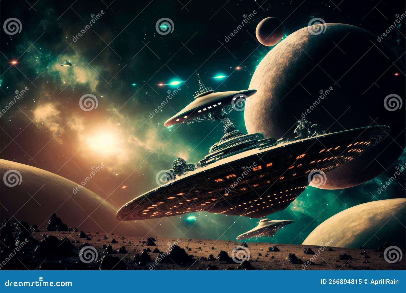 Intergalactic Spaceships on the Background of Planets and Space Stock ...
