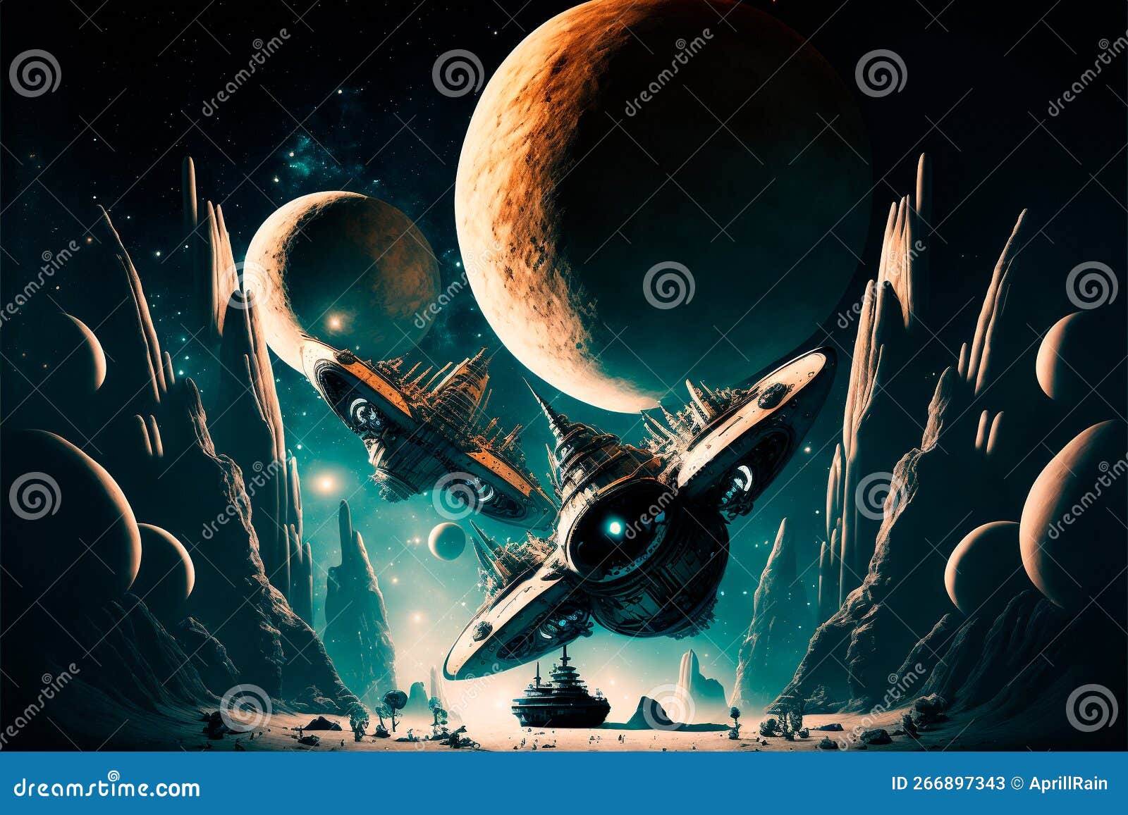 Intergalactic Spaceships on the Background of Planets and Space Stock ...