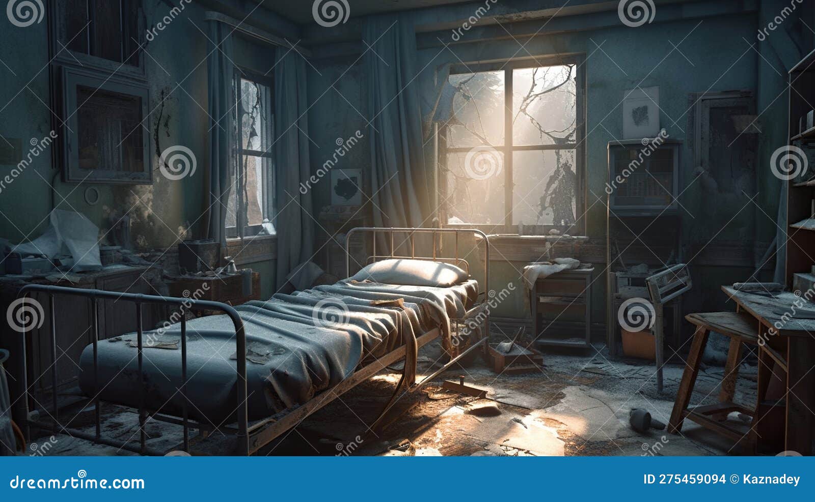 Interior of Abandoned Hospital. Generative AI Stock Illustration ...