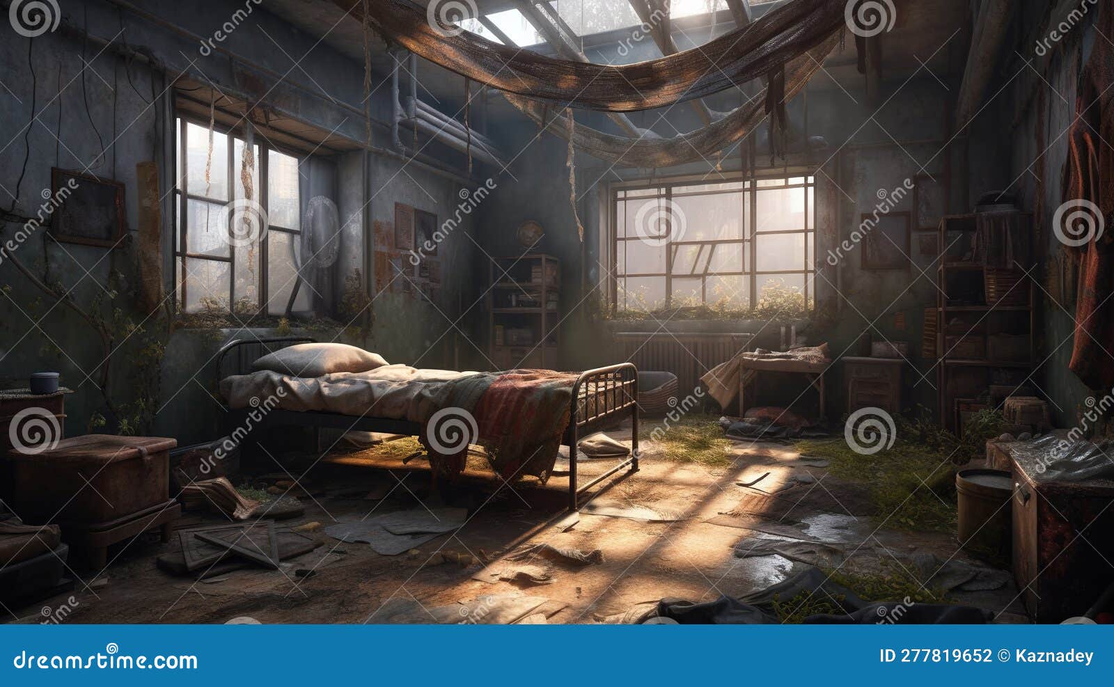 Interior of Abandoned Hospital. Generative AI Stock Illustration ...