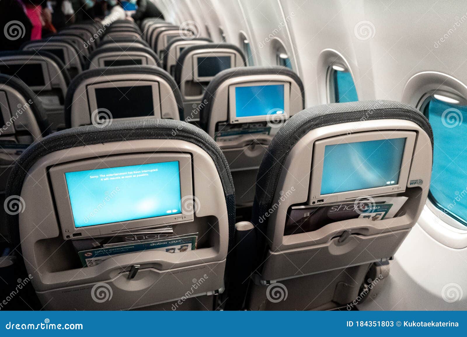 The Interior of the Aircraft. Empty Airplane Cabin Editorial Stock ...