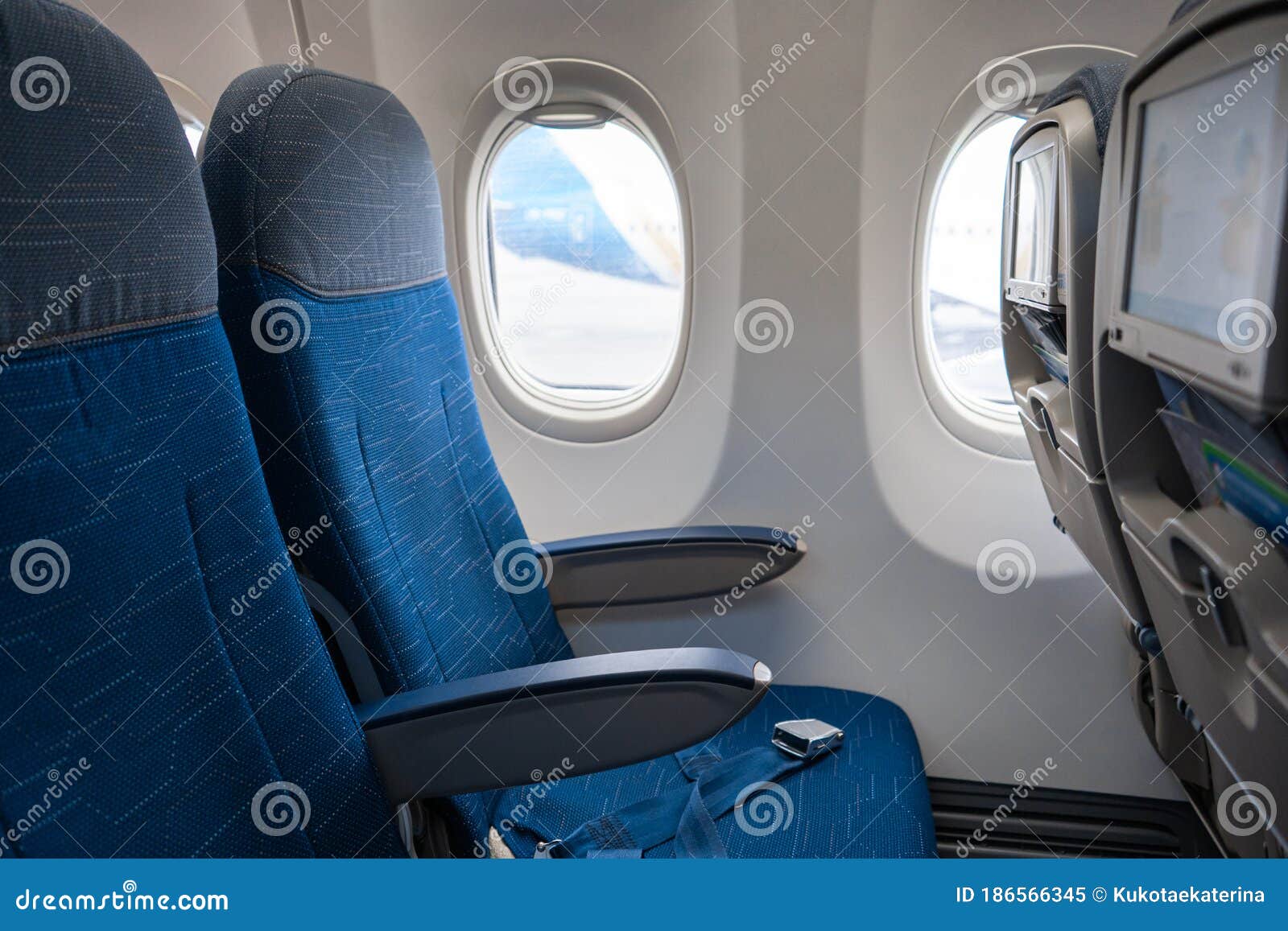 The Interior of the Aircraft. Empty Airplane Cabin Stock Image - Image ...