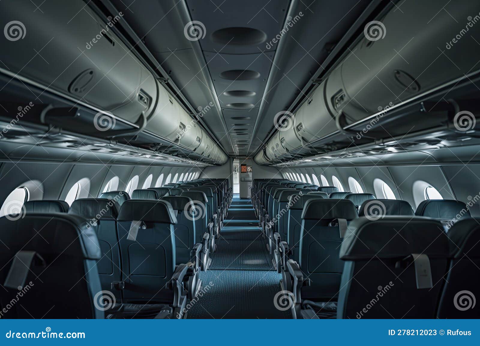 Interior of an Airplane Cabin with Comfortable Seats, Overhead ...