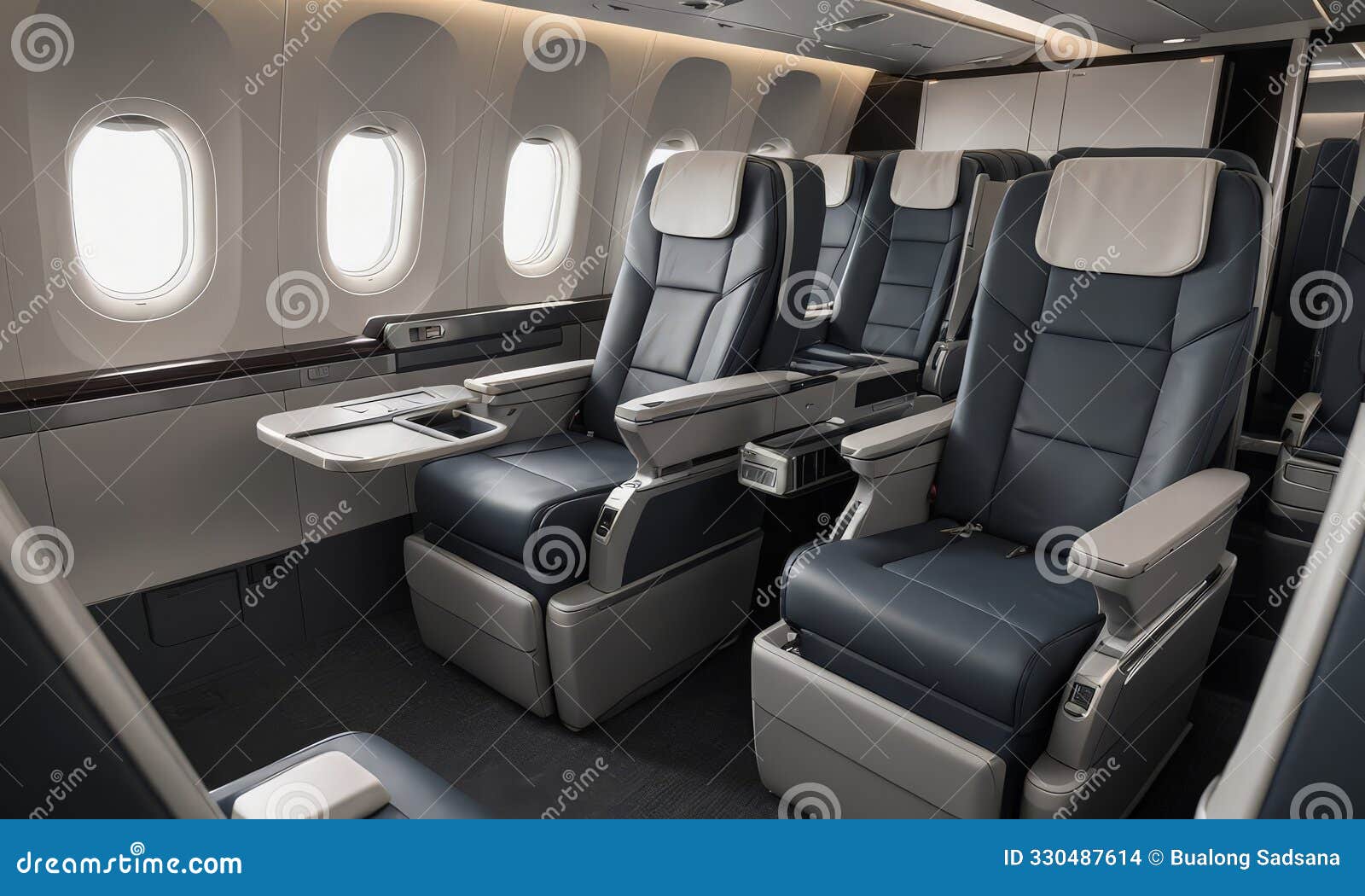 The Interior Airplane with Two Rows Seats Stock Illustration ...