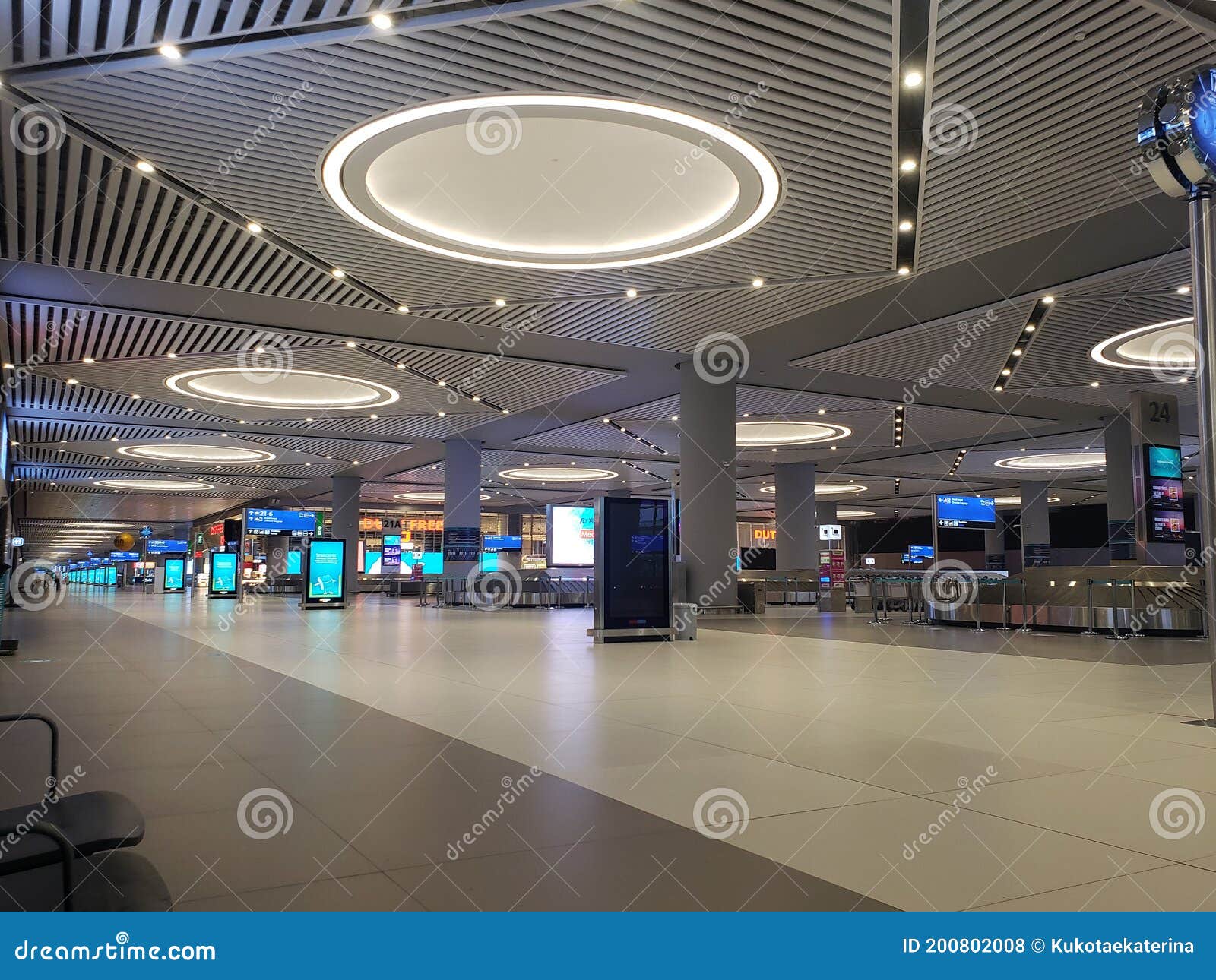 The Interior of the Airport is Stylish Modern, Many Lights Editorial ...