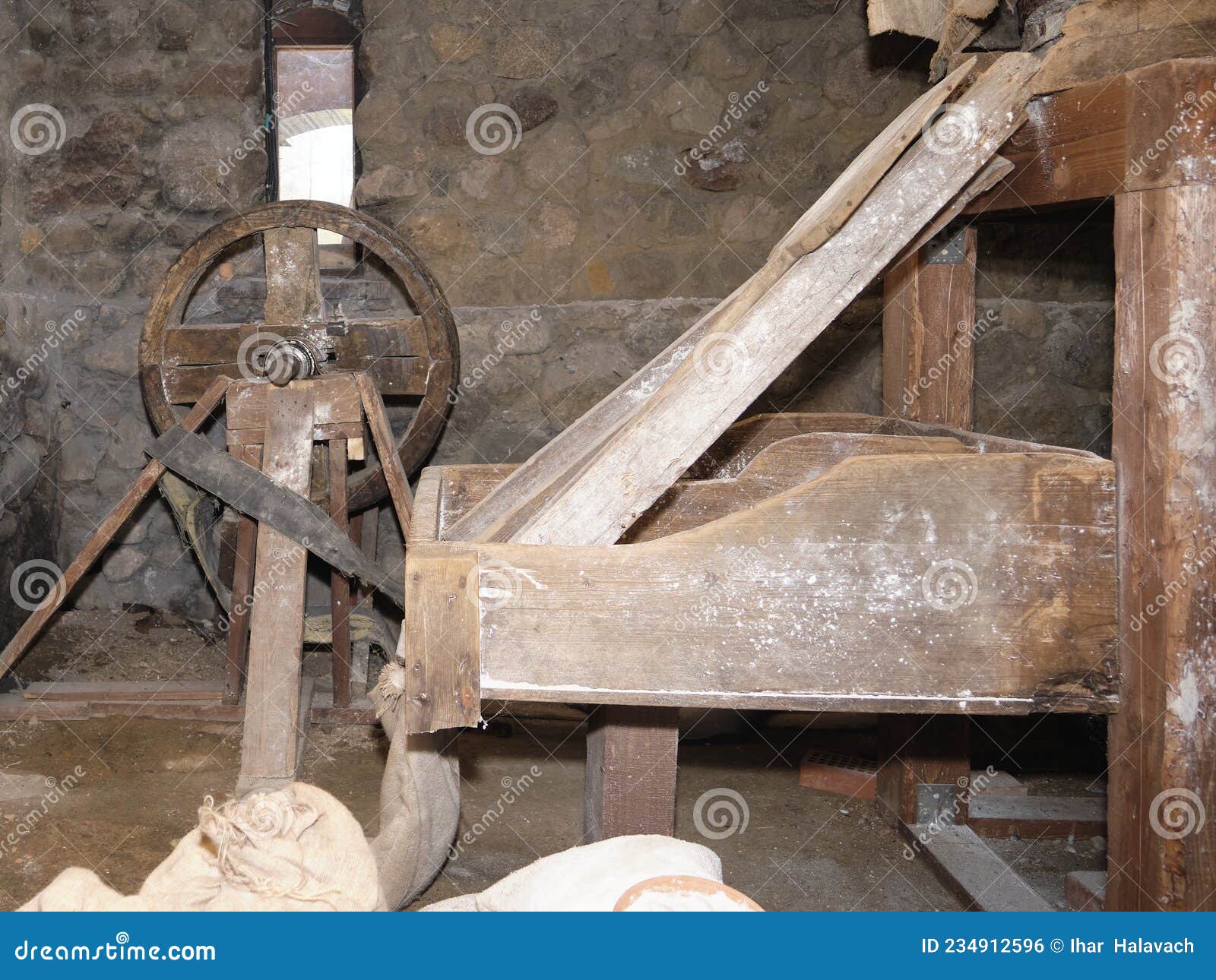 Interior Antique Mill Inside Flour Grinding. the Concept of Healthy ...