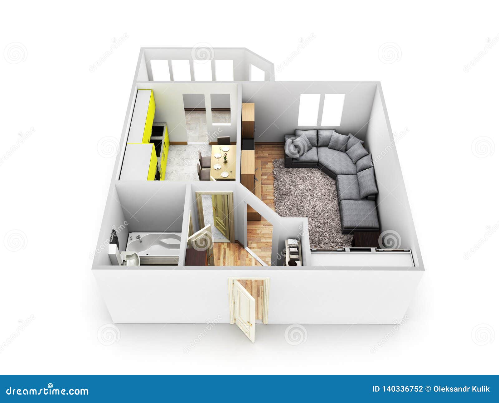 Interior Apartment Roofless Apartment Layout 3d Render Stock ...