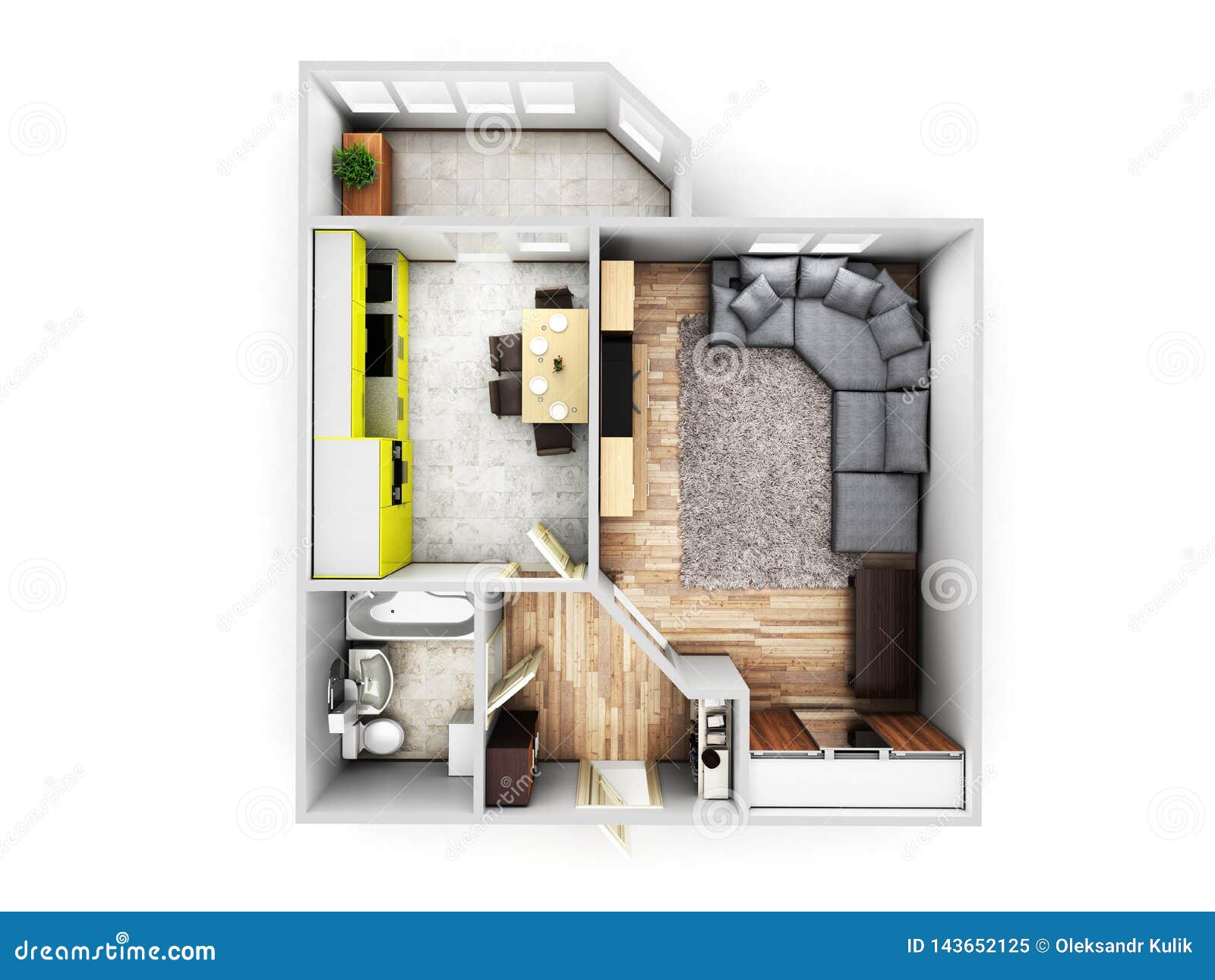 Interior Apartment Roofless Top View Apartment Layout 3d Render Stock ...