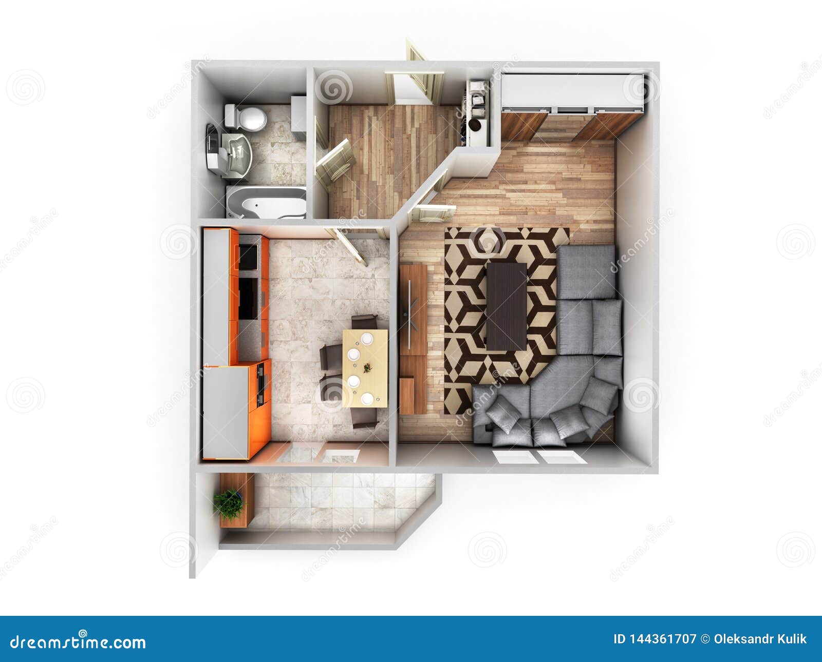 Interior Apartment Roofless Top View Apartment Layout 3d Render Stock ...