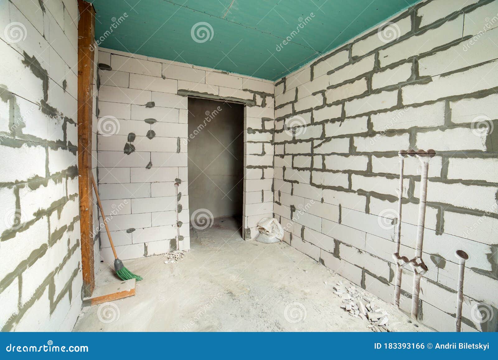 Interior of an Apartment Room with Bare Walls and Ceiling Under ...