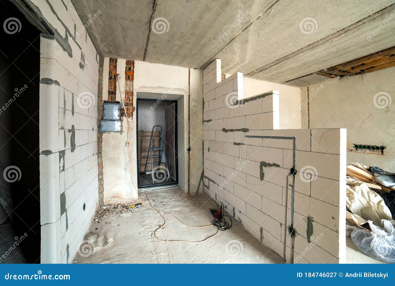Interior of an Apartment Room with Bare Walls and Ceiling Under ...