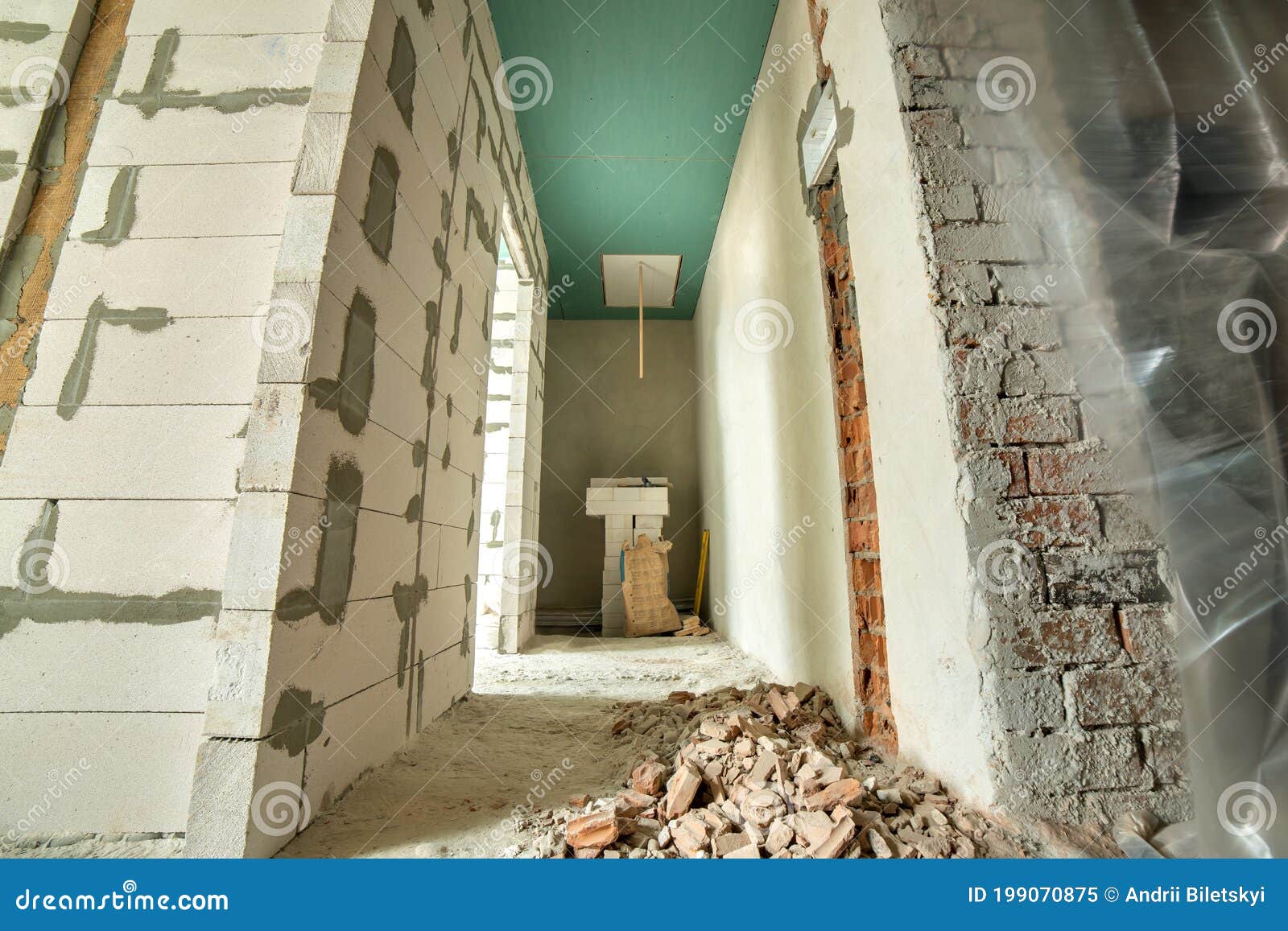 Interior of an Apartment Room with Bare Walls and Ceiling Under ...