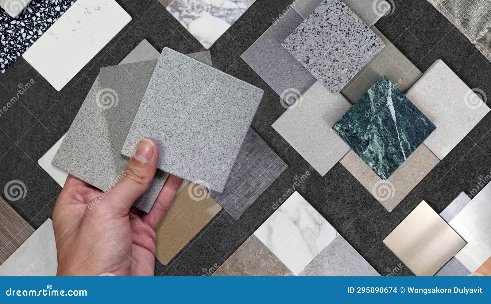 Interior Architect Compare Grainy Quartz Samples with Ceramic Tiles ...