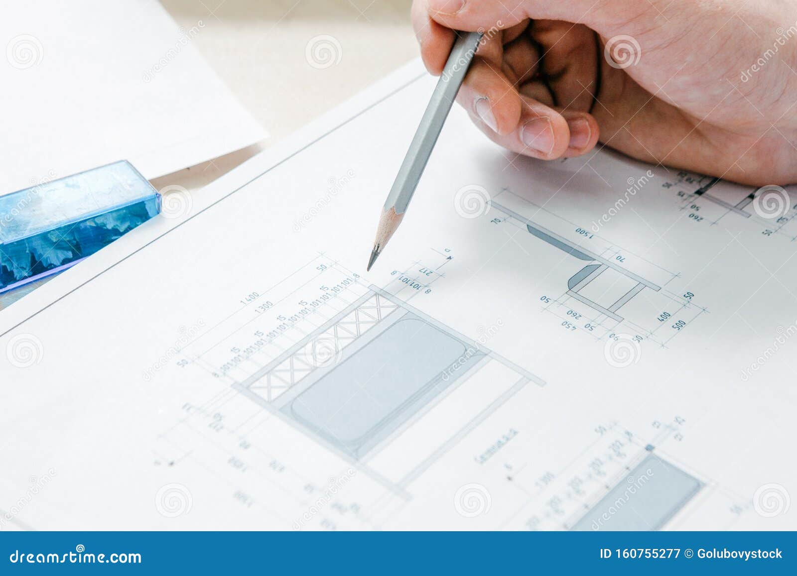 Interior Architecture Draft Sketching Engineer Stock Image - Image of ...