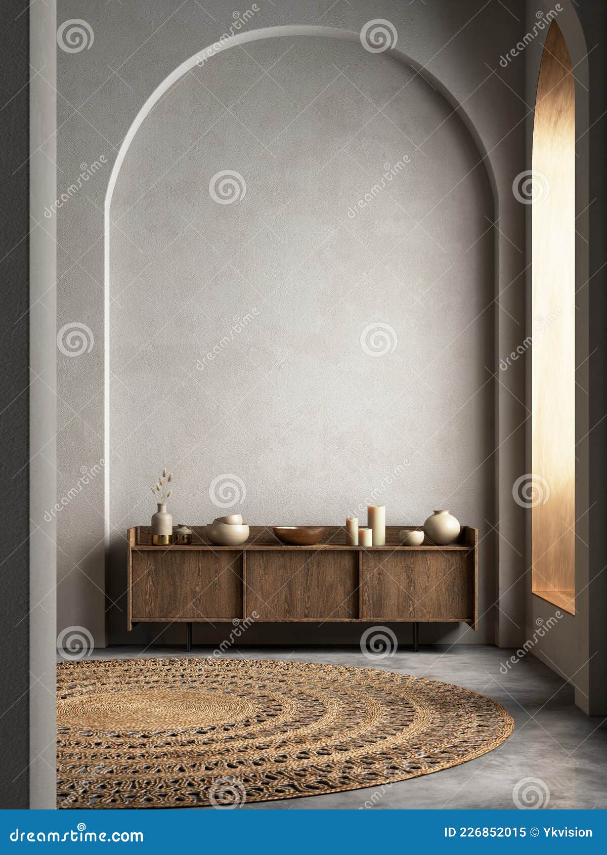Interior with Arcs, Dresser and Decor. Stock Illustration ...