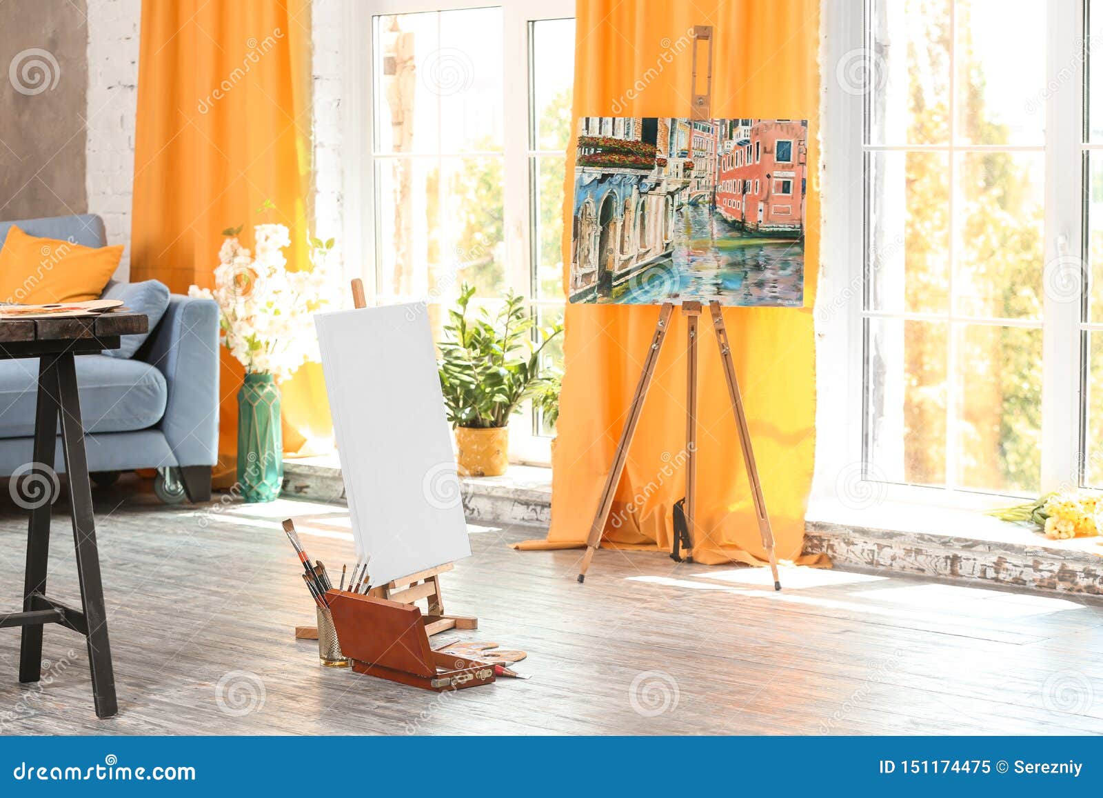Interior of Artist S Workshop with Beautiful Picture Stock Image ...