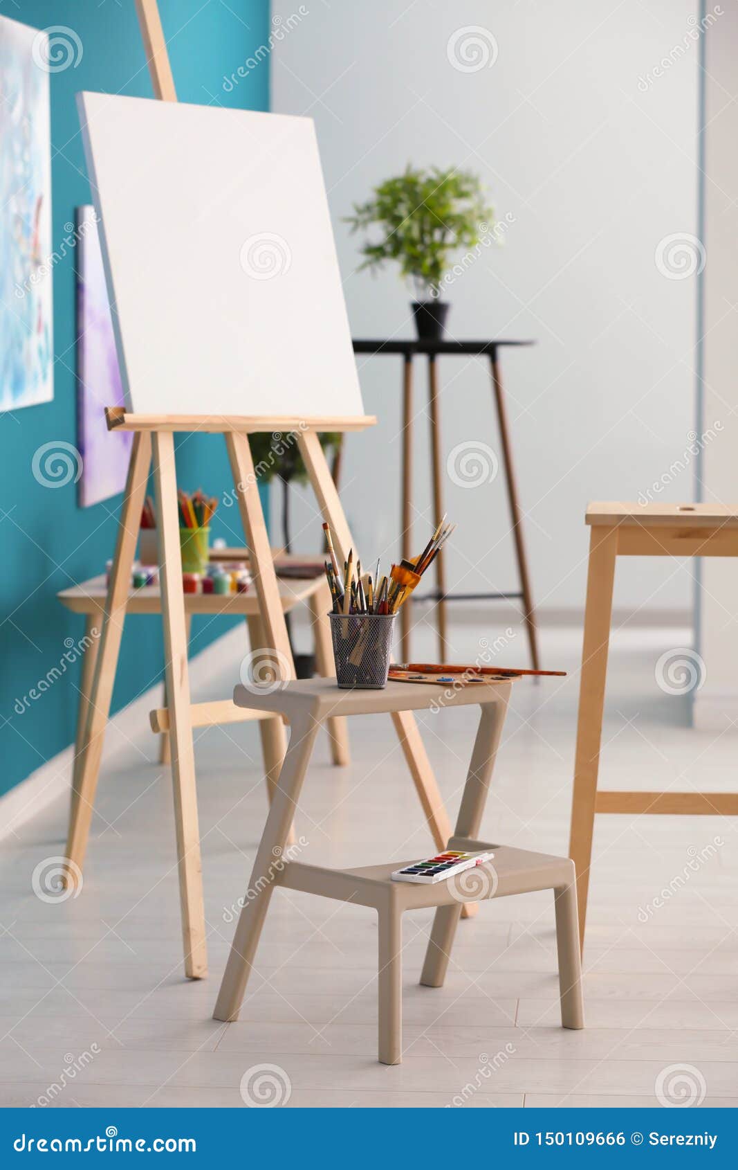 Interior of Artist S Workshop with Canvas Stock Photo - Image of canvas ...