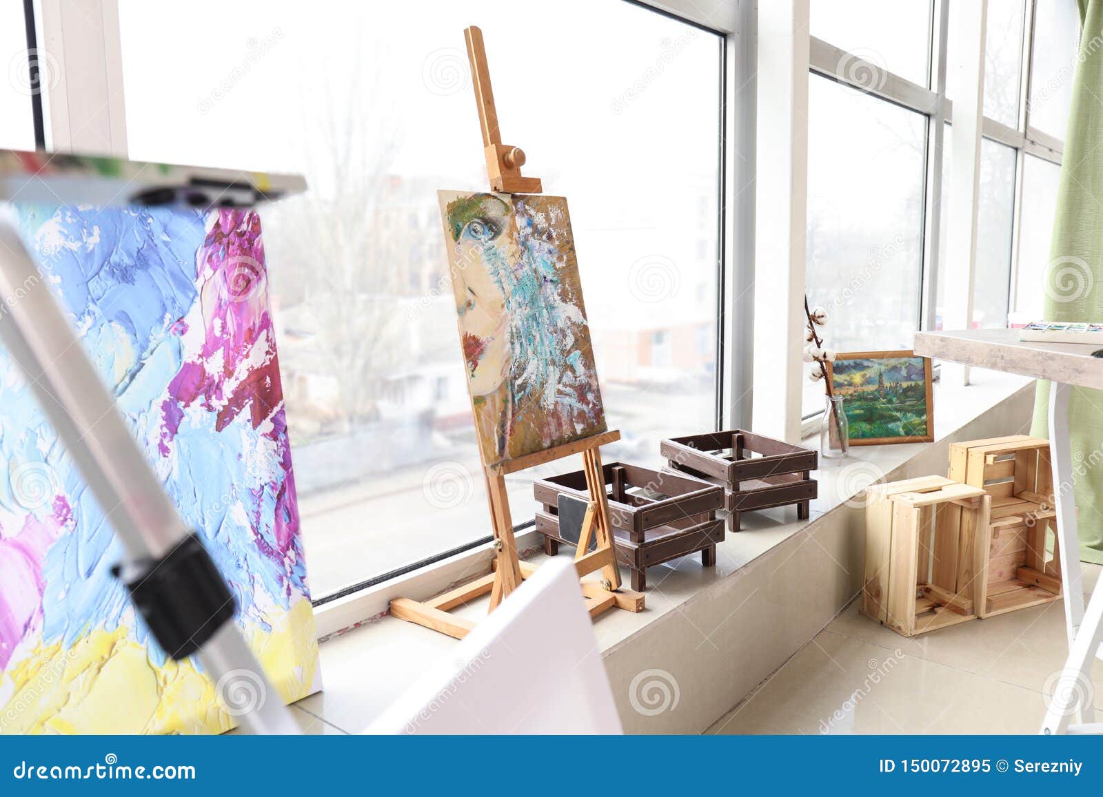 Interior of Artist S Workshop with Pictures Stock Image - Image of ...